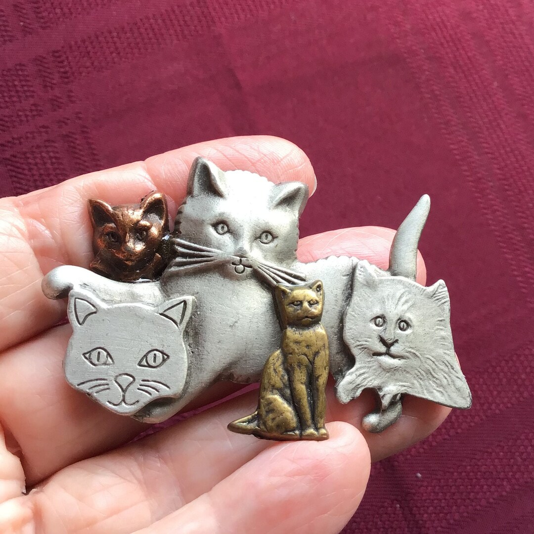 Large Clowder of Cats Brooch/ Vintage Quirky Pin/ Statement Piece ...