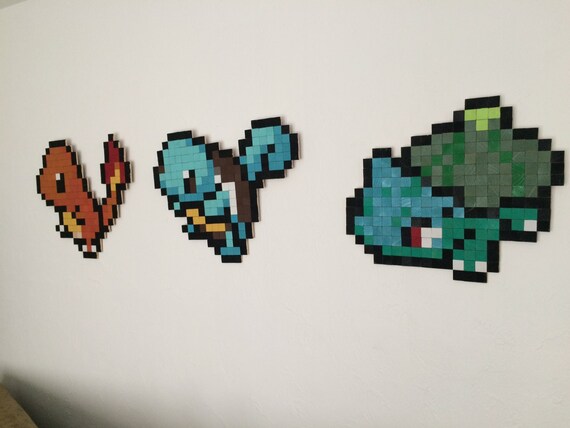 Pokemon Kanto Starters 8-bit Pixel madera pared arte - Etsy España