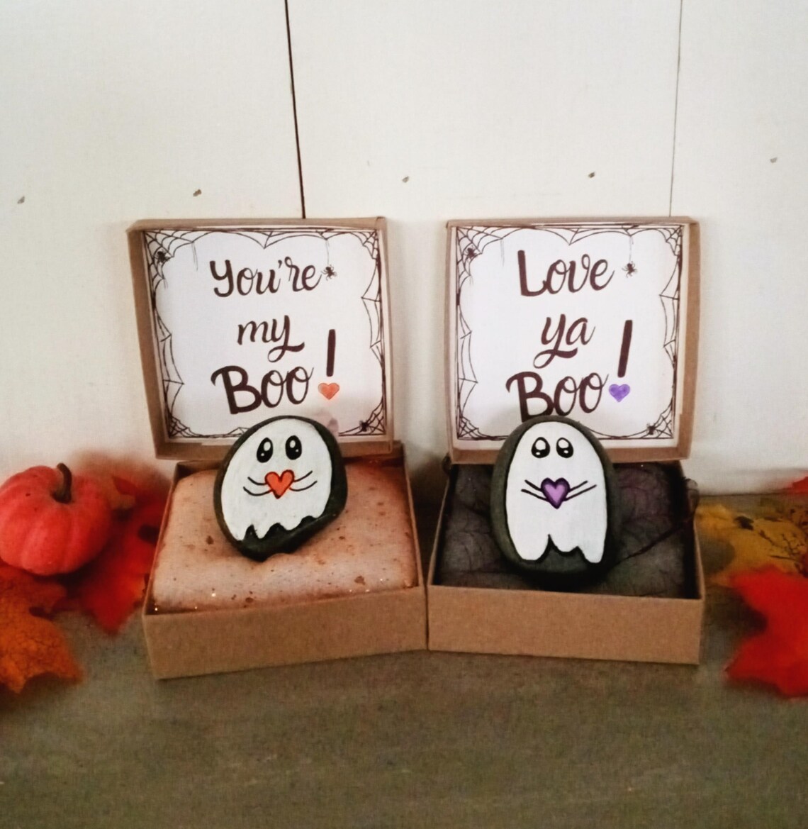 My Boo Pet Ghost Hand Painted Pebble Pocket Hug, Halloween Card ...