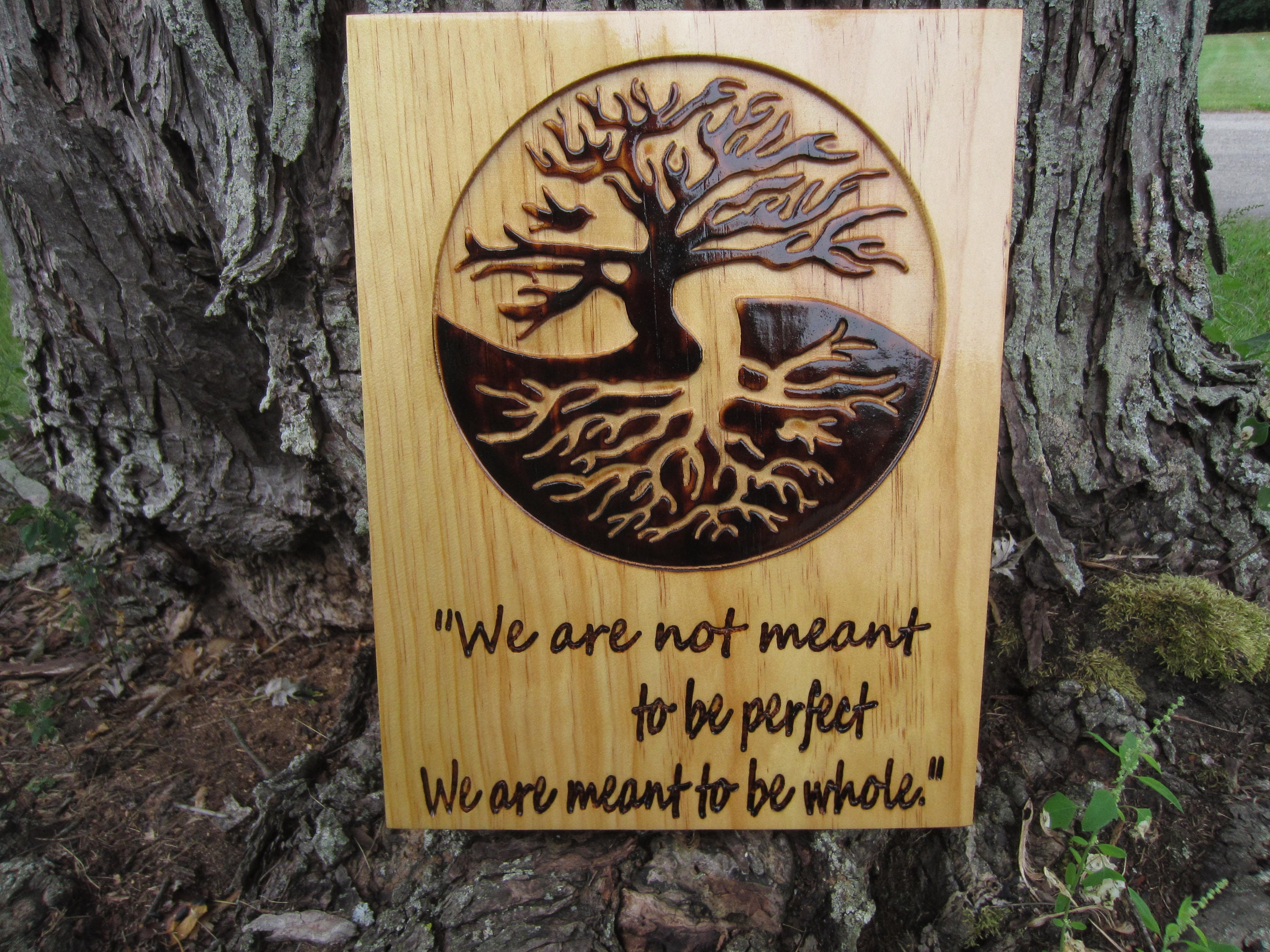 Yin Yang Custom Carved Tree of Life Inspirational Sayings Wooden Signs ...