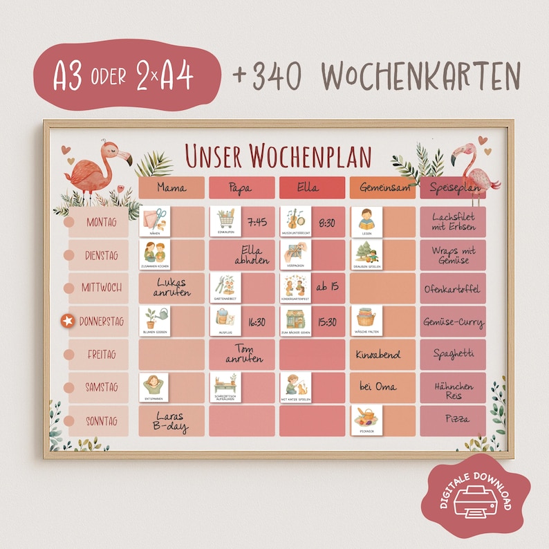 Familienplaner A3 | Wochenplan für 5 Personen | 340 Kärtchen | zum ...