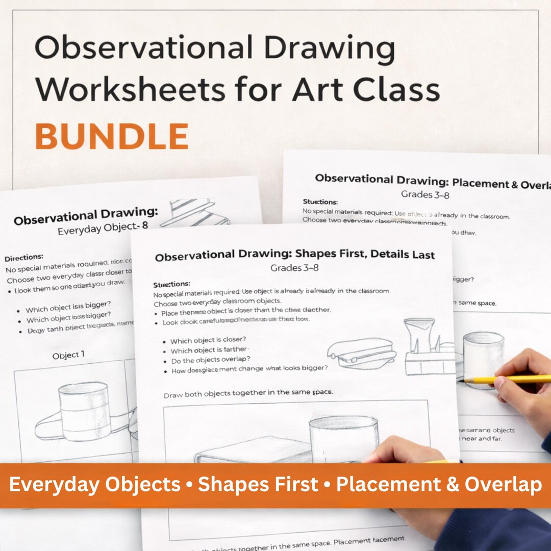 Observational Drawing Worksheets Bundle | No-prep Art Lessons (grades 3 ...