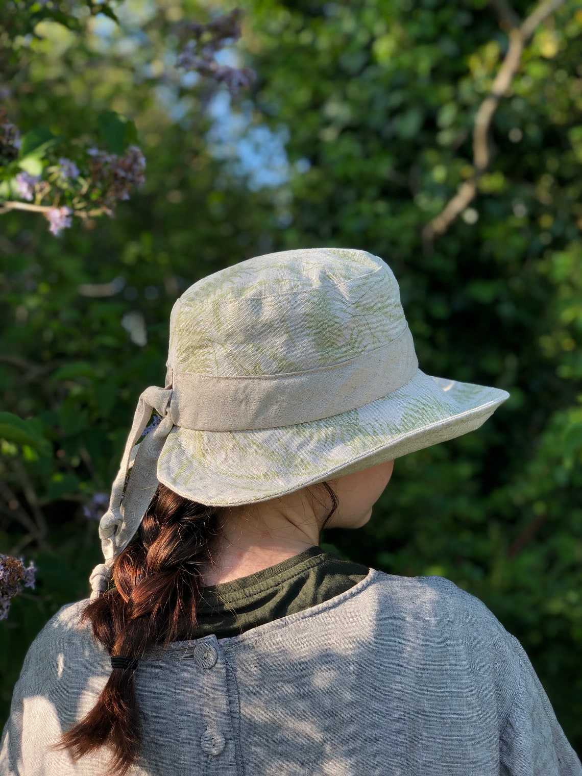 Fern Print Linen Sun Hat With Natural Linen Women's Sun | Etsy