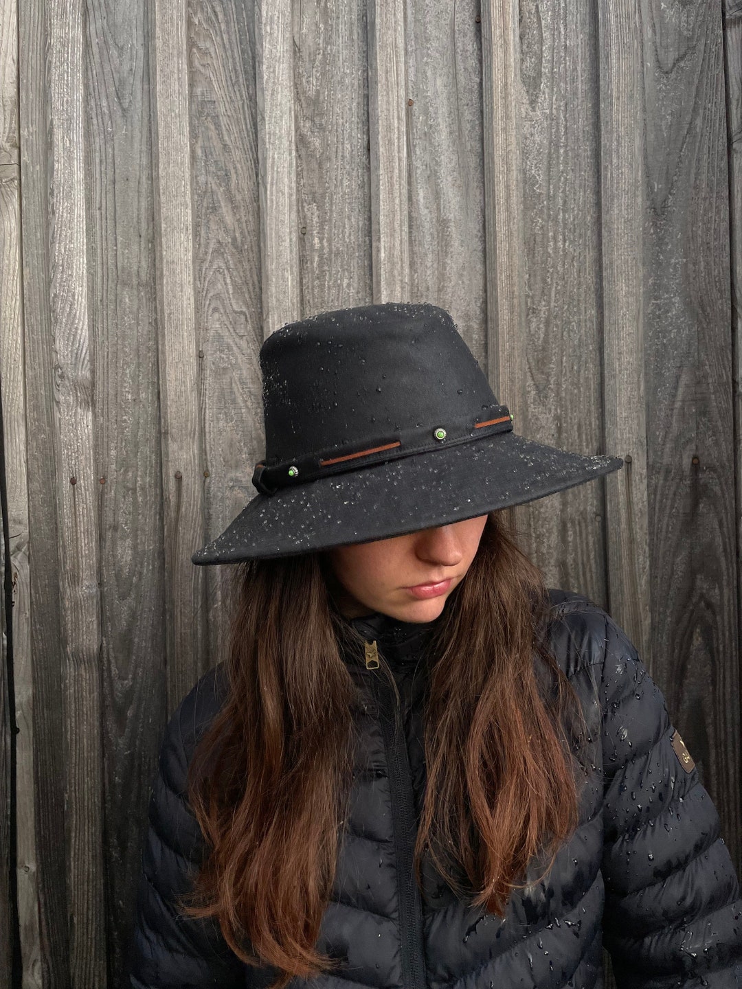 Black Waxed Cotton Fedora: Women's Waterproof Rain Hat - Etsy UK