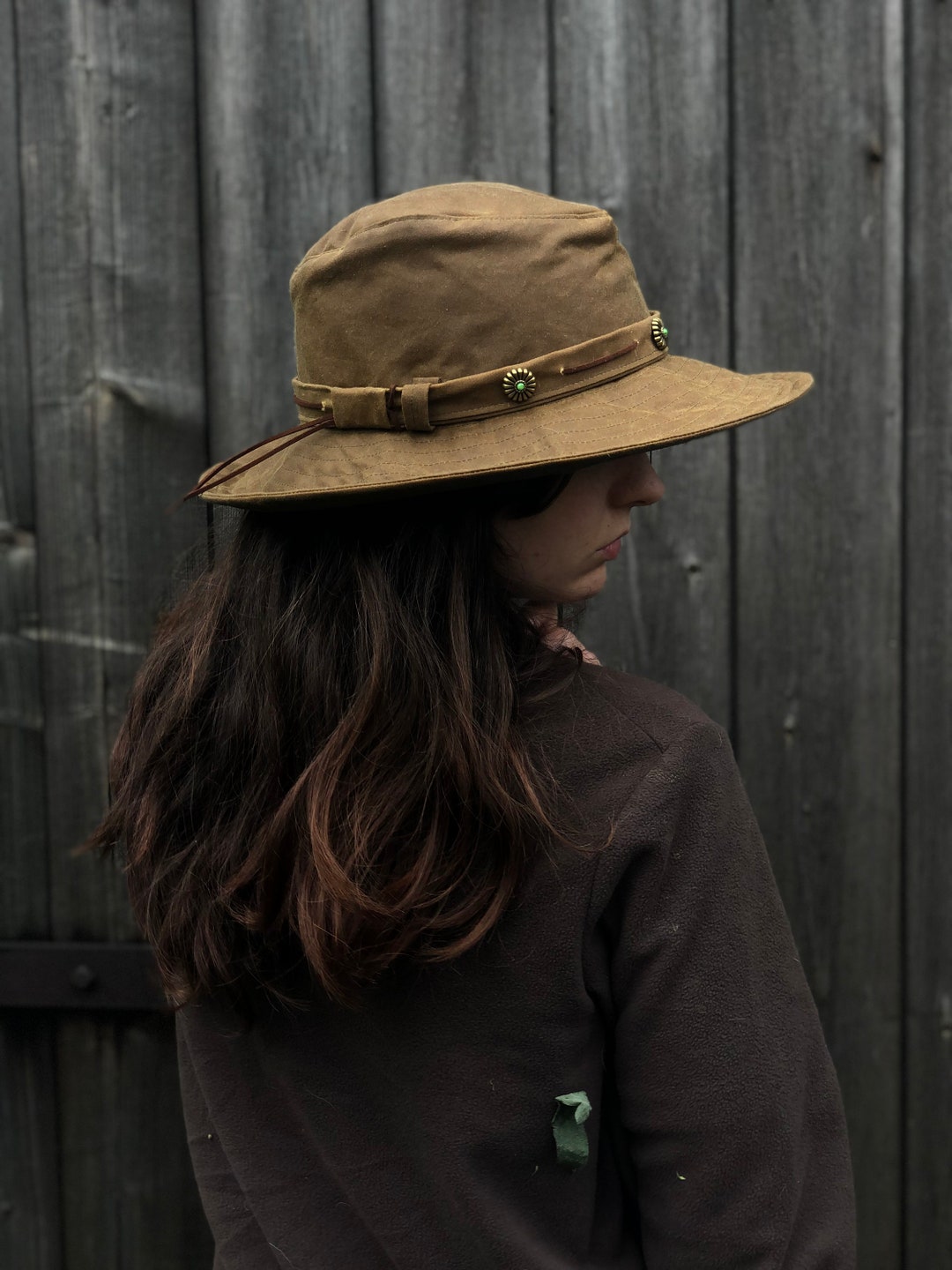 Waxed Cotton Fedora Rain Hat: Turquoise Studded Waterproof Country Hat ...