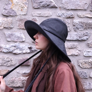 Black British Waxed Cotton Rainhat, Large Brimmed Rainhat, Collapsible Rainhat, Women's Rainhat ...
