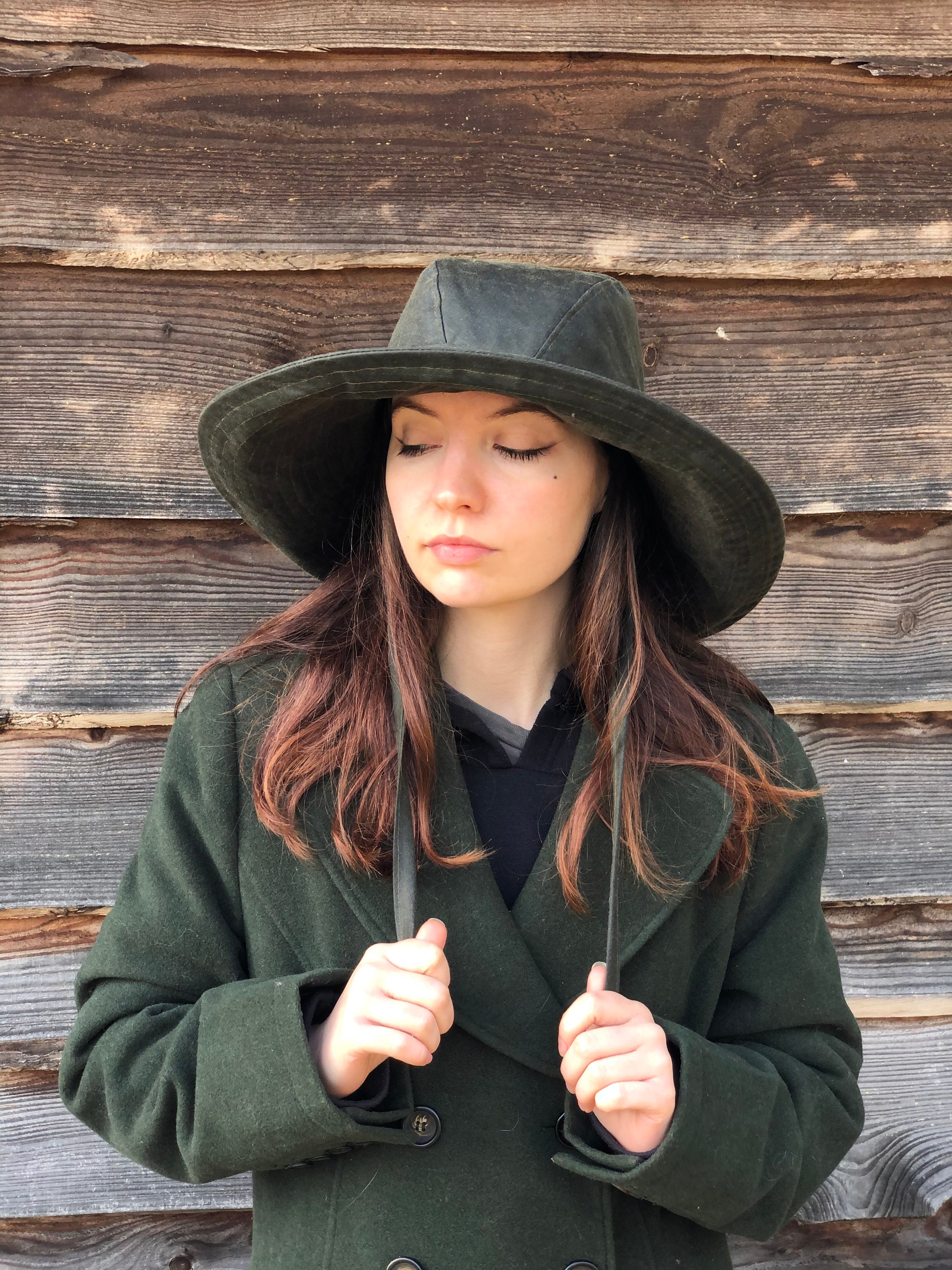 Green Waxed Cotton Rain Hat: Collapsible, Waterproof, Wide Brim, Storm ...