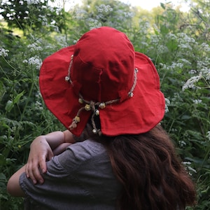 Arwen- True Red Linen Sun Hat With Wired Edge and Mulberry Paper ...