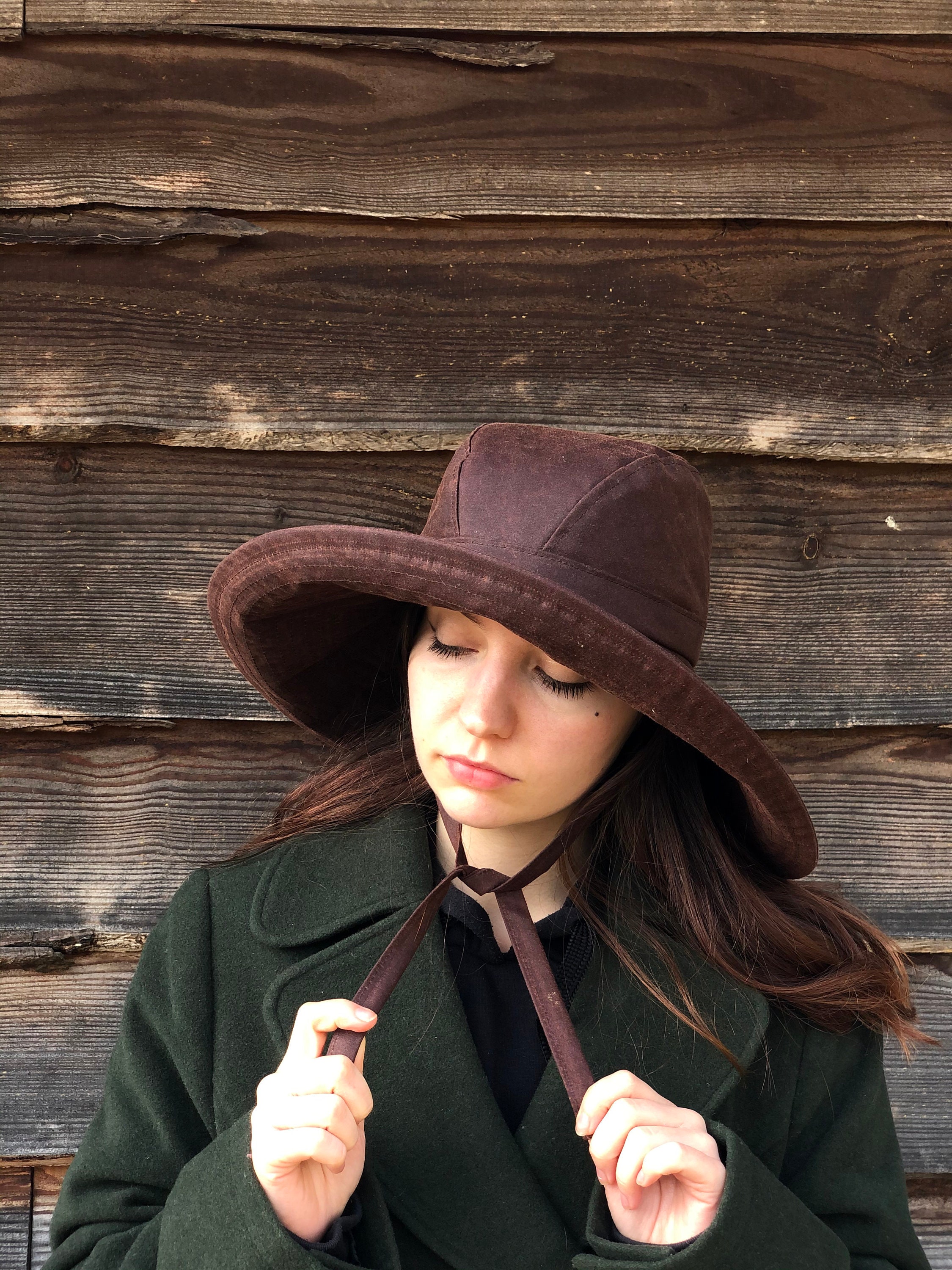 Chestnut Brown Waxed Cotton Rainhat: Collapsible Large Brim Waterproof ...