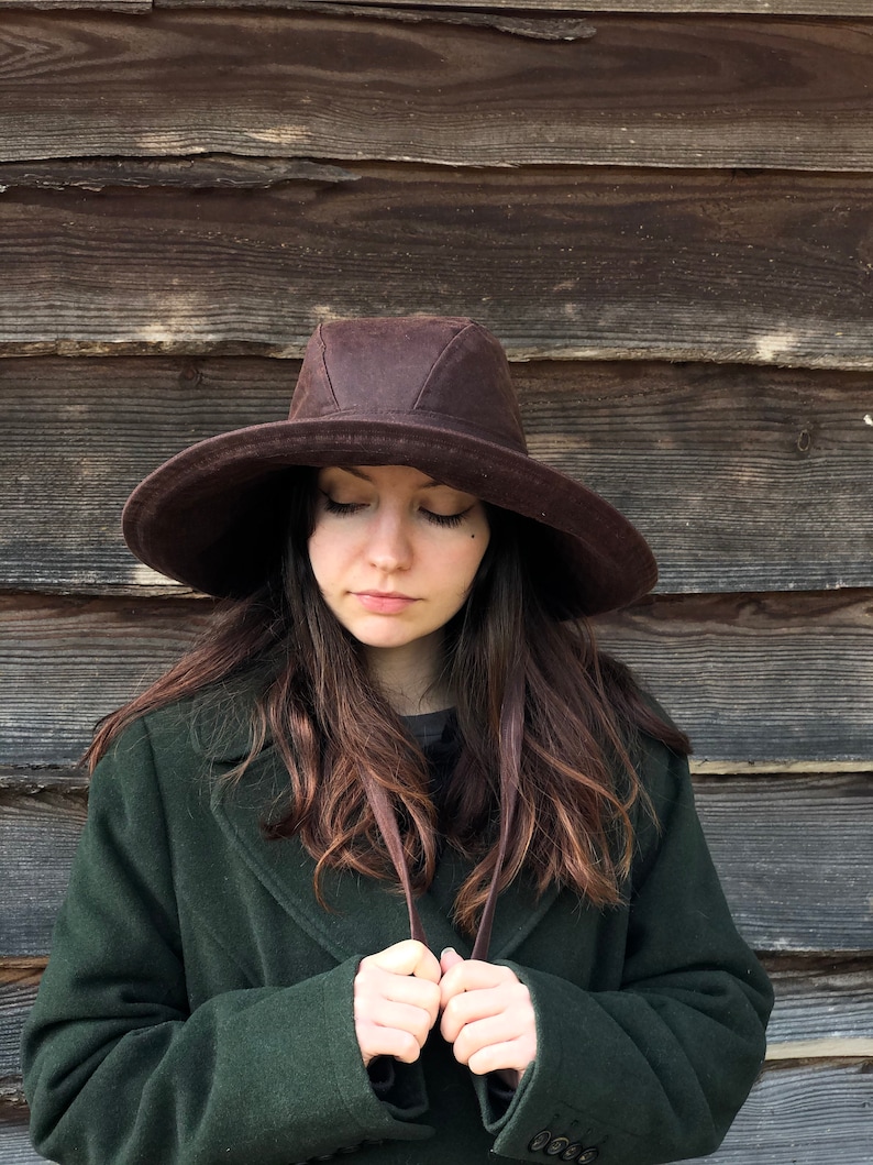 Chestnut Brown Waxed Cotton Rainhat: Collapsible Large Brim Waterproof ...