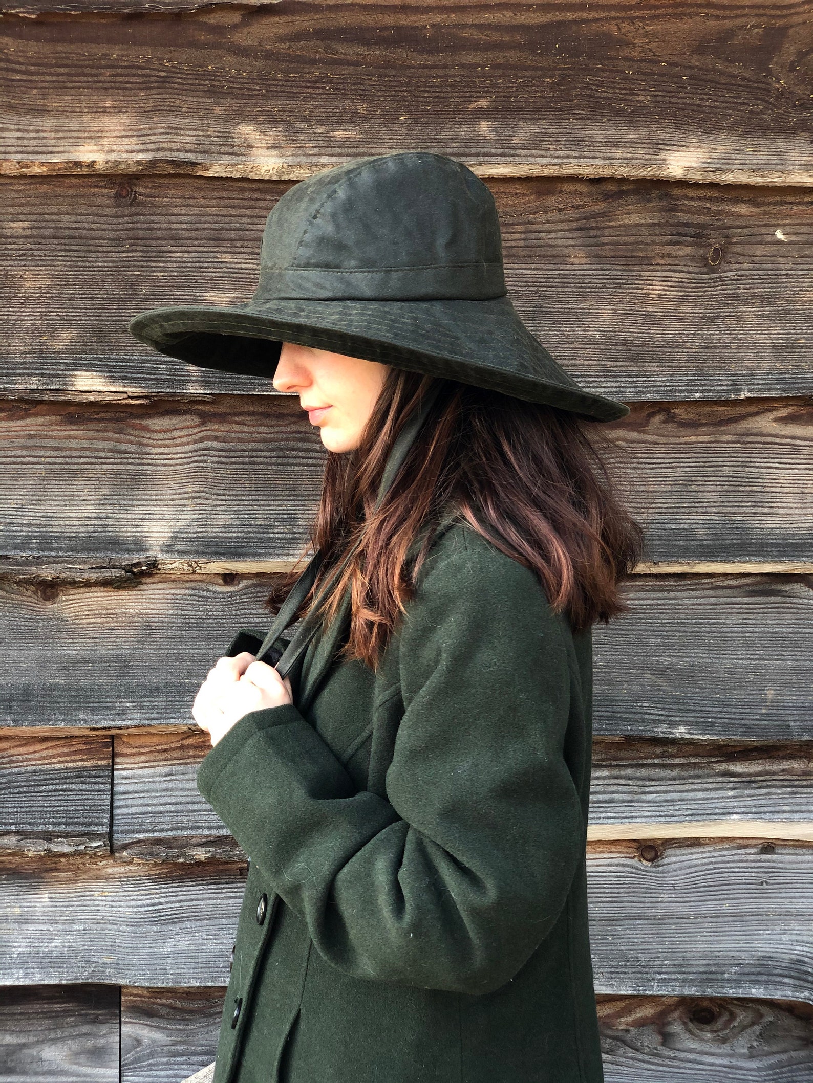 Green Waxed Cotton Rain Hat: Collapsible, Waterproof, Wide Brim, Storm ...