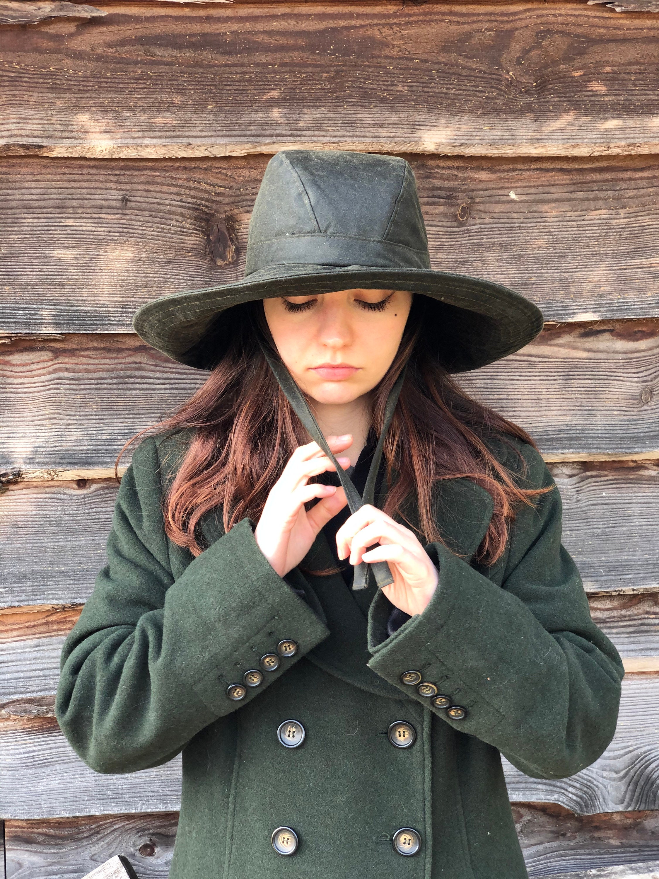 Green Waxed Cotton Rain Hat: Collapsible, Waterproof, Wide Brim, Storm ...