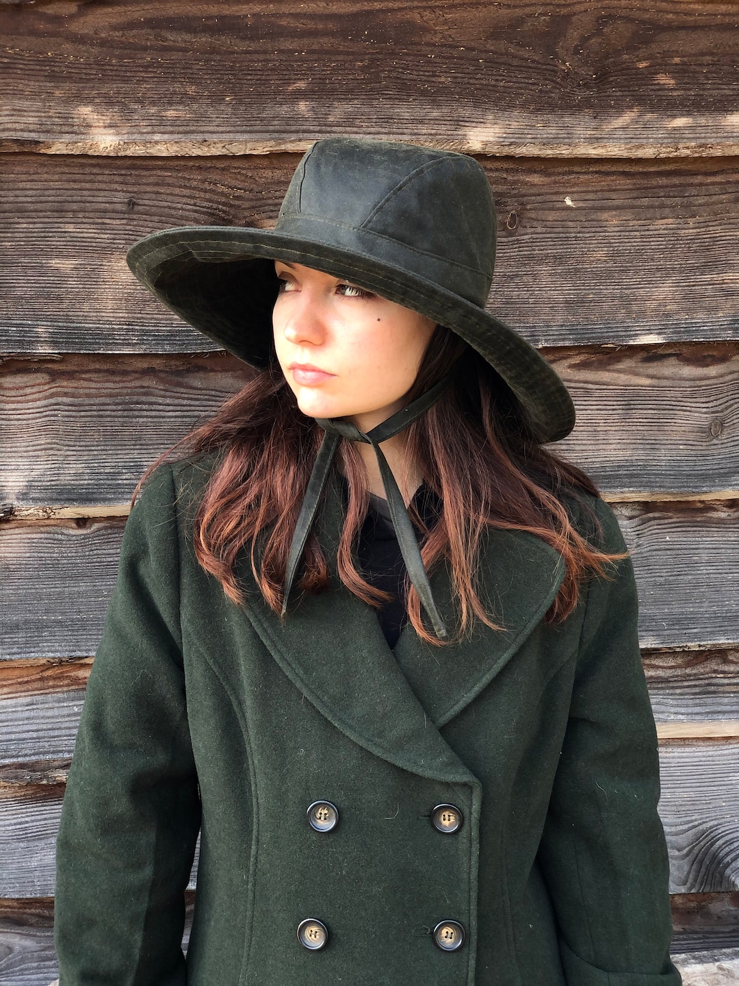 Green Waxed Cotton Rain Hat: Collapsible, Waterproof, Wide Brim, Storm ...