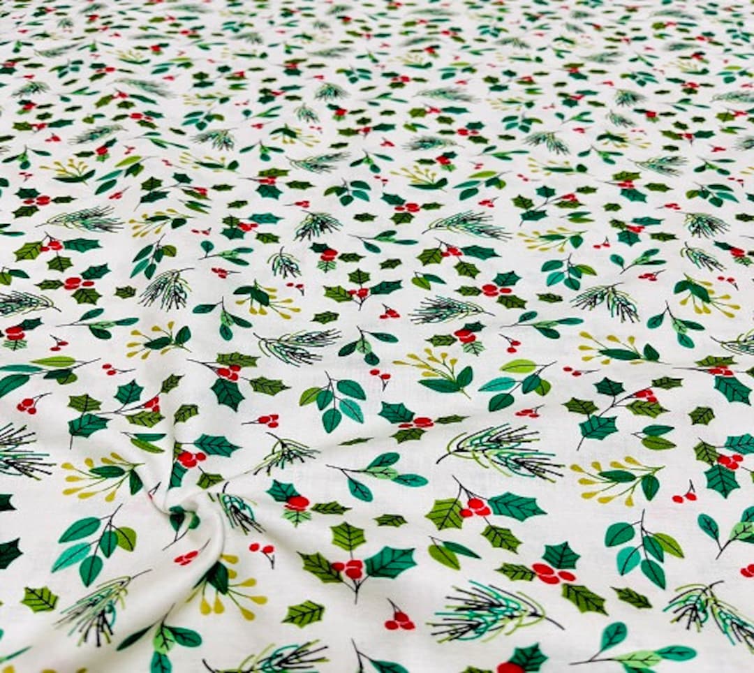100% Cotton Christmas Holly Red Berries Penguins Reindeers - Simply Sew ...