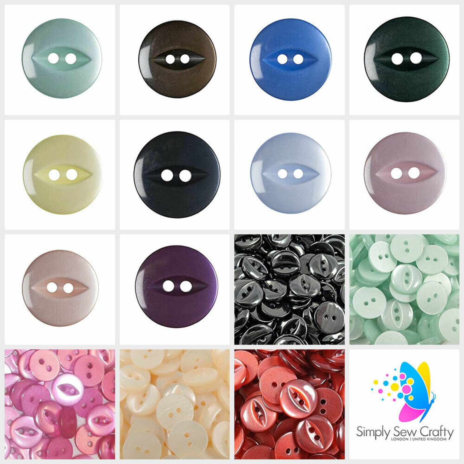 Pack of 100 Round Fish Eye Buttons 14mm Wide by Simply Sew Crafty - Etsy UK