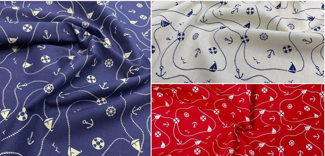 Nautical Anchors Sailing Boats Polycotton Prints (per Metre) - Sewing ...