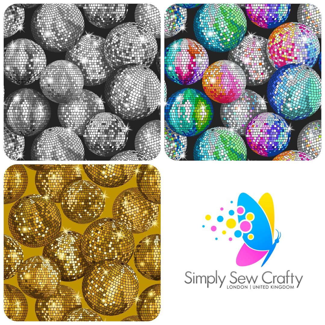 100% Cotton Poplin Metallic Disco Balls Fabric- Lewis & Irene - Sewing ...