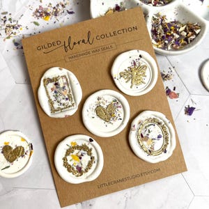 Floral Wax Seal Collection, Set of 5 Gilded Flower Adhesive Wax Seal ...