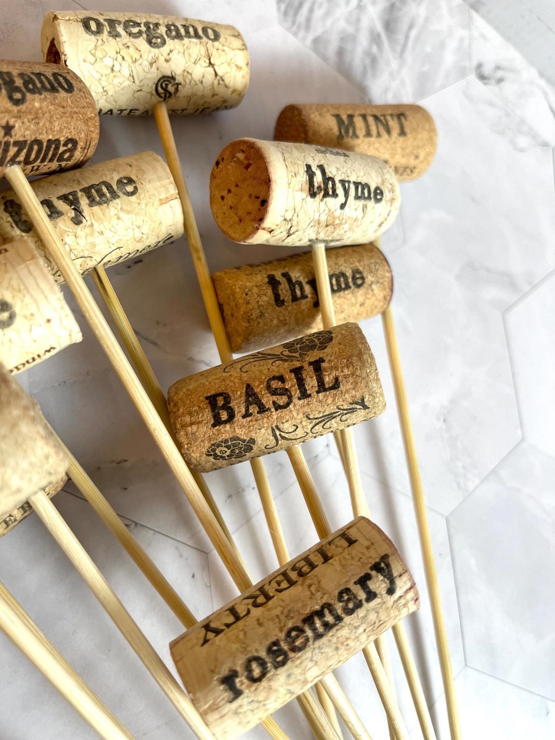 Wine Cork Herb Markers, 12" Garden Stakes, Upcycled Plant Decor - Etsy