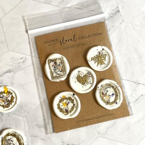 Floral Wax Seal Collection, Set of 5 Gilded Flower Adhesive Wax Seal ...