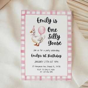 One Silly Goose Birthday Invitation Template,editable Girl 1st Birthday ...