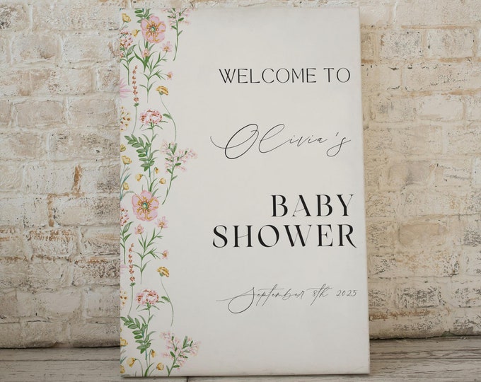 Editable Baby in Bloom Baby Shower Welcome Sign, Wildflower Welcome ...