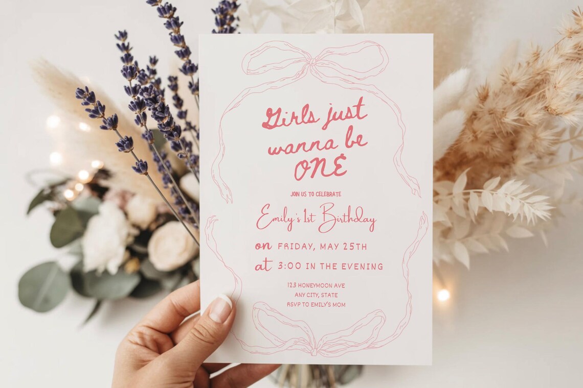 Editable Pink Bow Birthday EDITABLE Invitation,girls Just Want to Be ...