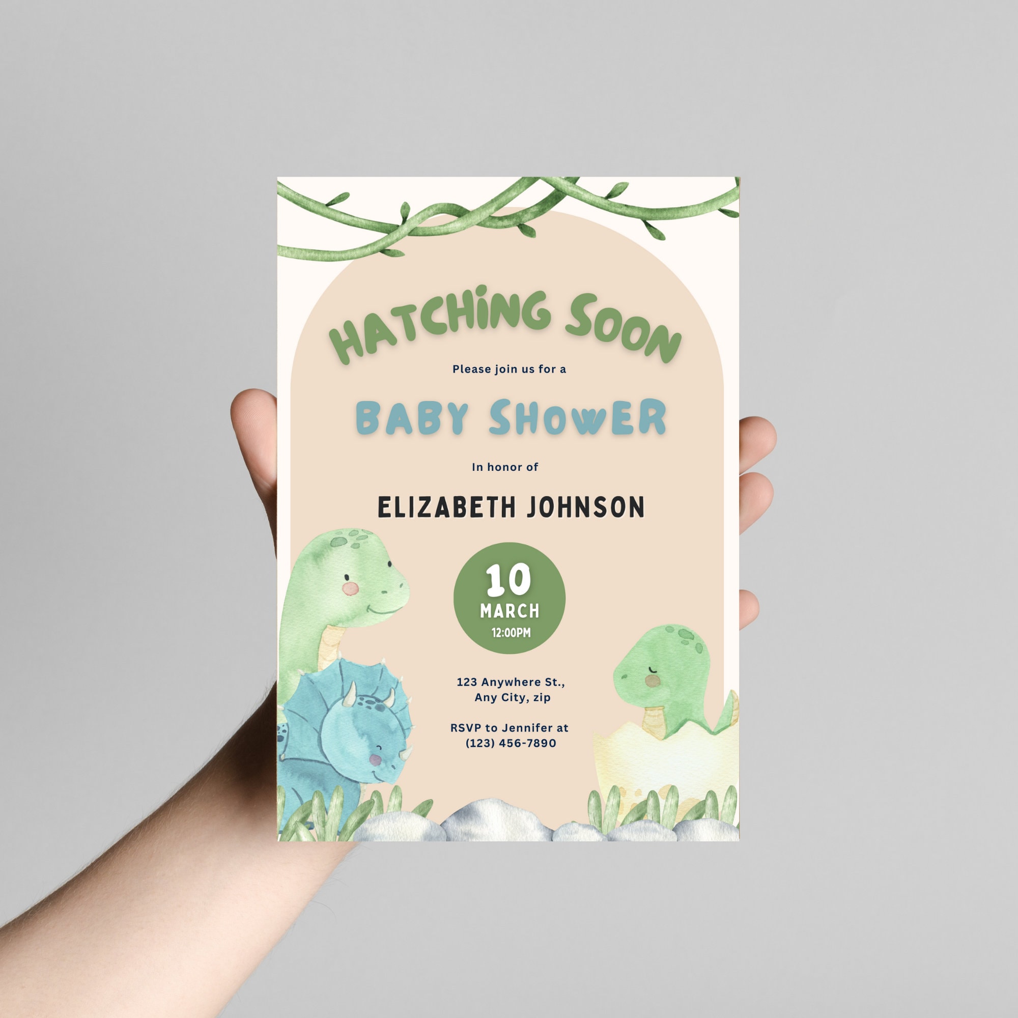 Dinosaur Baby Shower Invitation Hatching Soon, Baby Dinosaur Theme ...