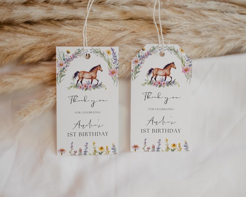 Editable Horse Favor Tag Template, Watercolor Floral Pony Thank You Tag ...
