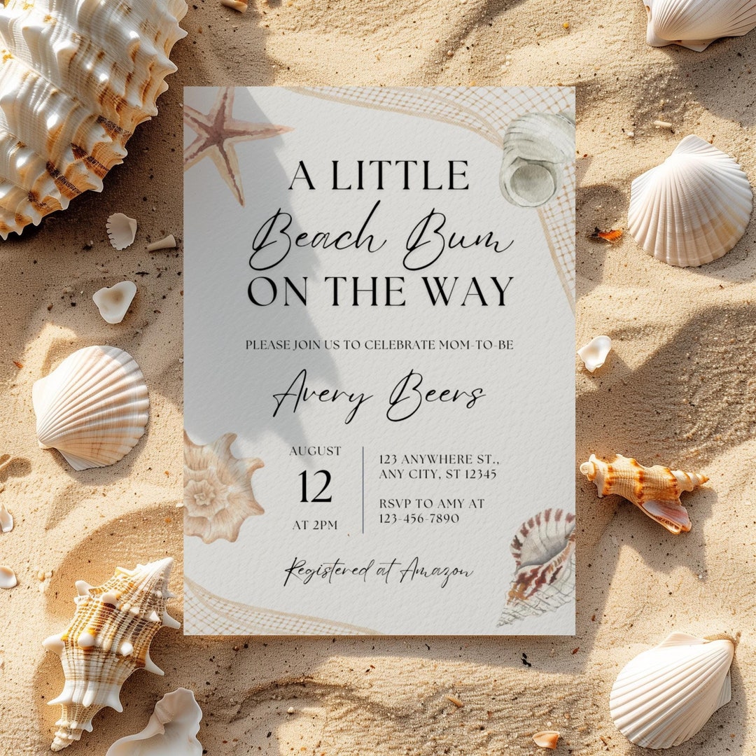 Beach Baby Shower Invitation,beach Bum Baby Shower,beige & Brown Gender ...