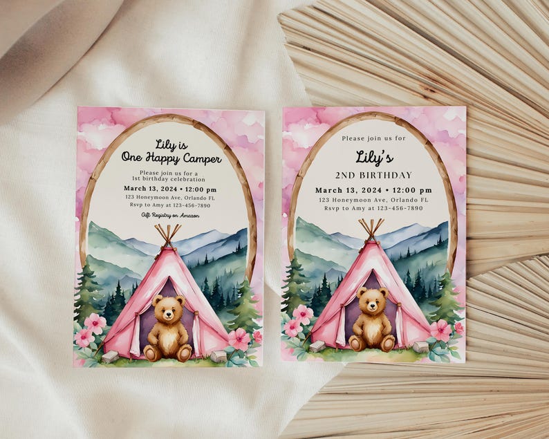 Girl's Camping Birthday Invitation,girls Campout Invitation,pink ...