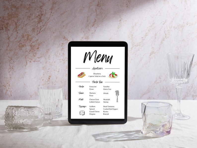 Pasta Bar Menu, Buffet Minimalist Wedding Menu,printable Menu,canva ...