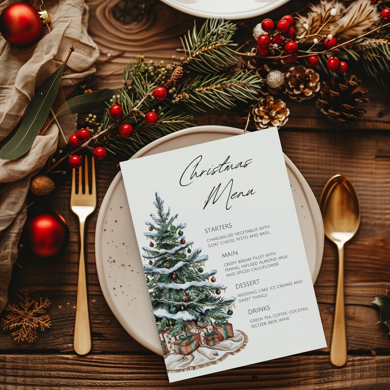 Editable Christmas Dinner Menu Template,vintage Christmas Tree Menu ...