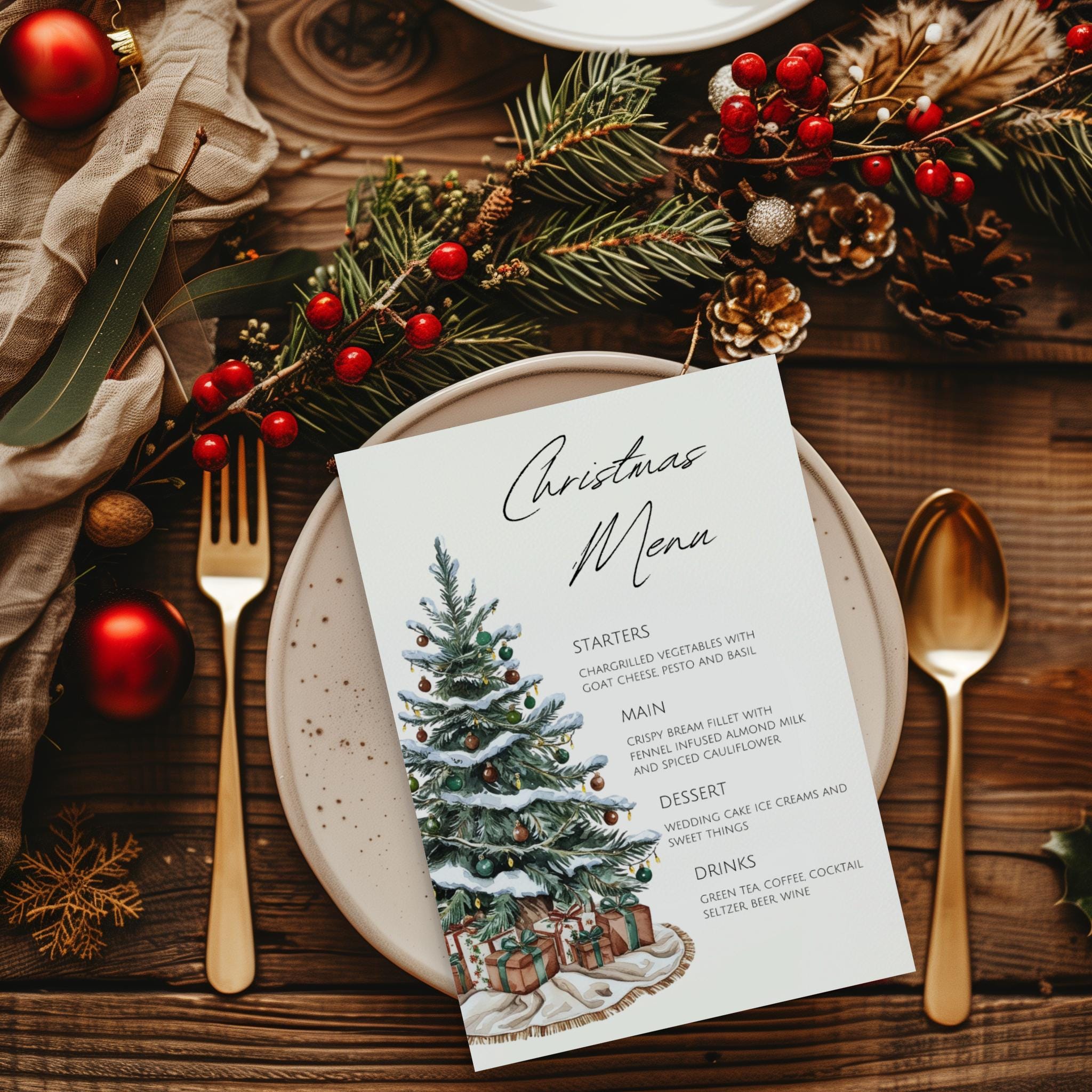 Editable Christmas Dinner Menu Template,vintage Christmas Tree Menu ...