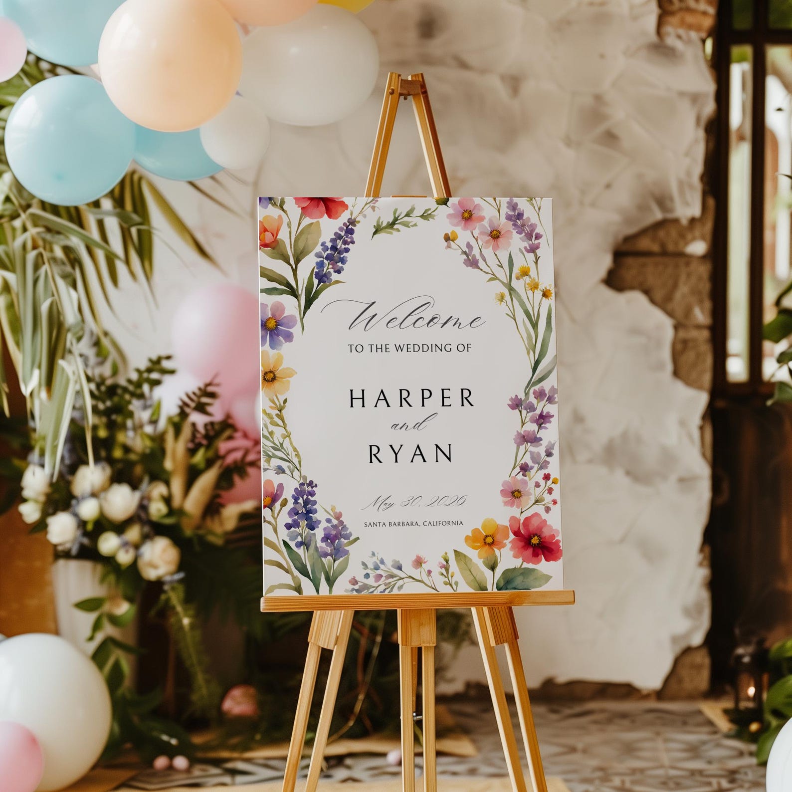 Wildflower Floral Welcome Sign Template,pink Floral Wedding Welcome ...