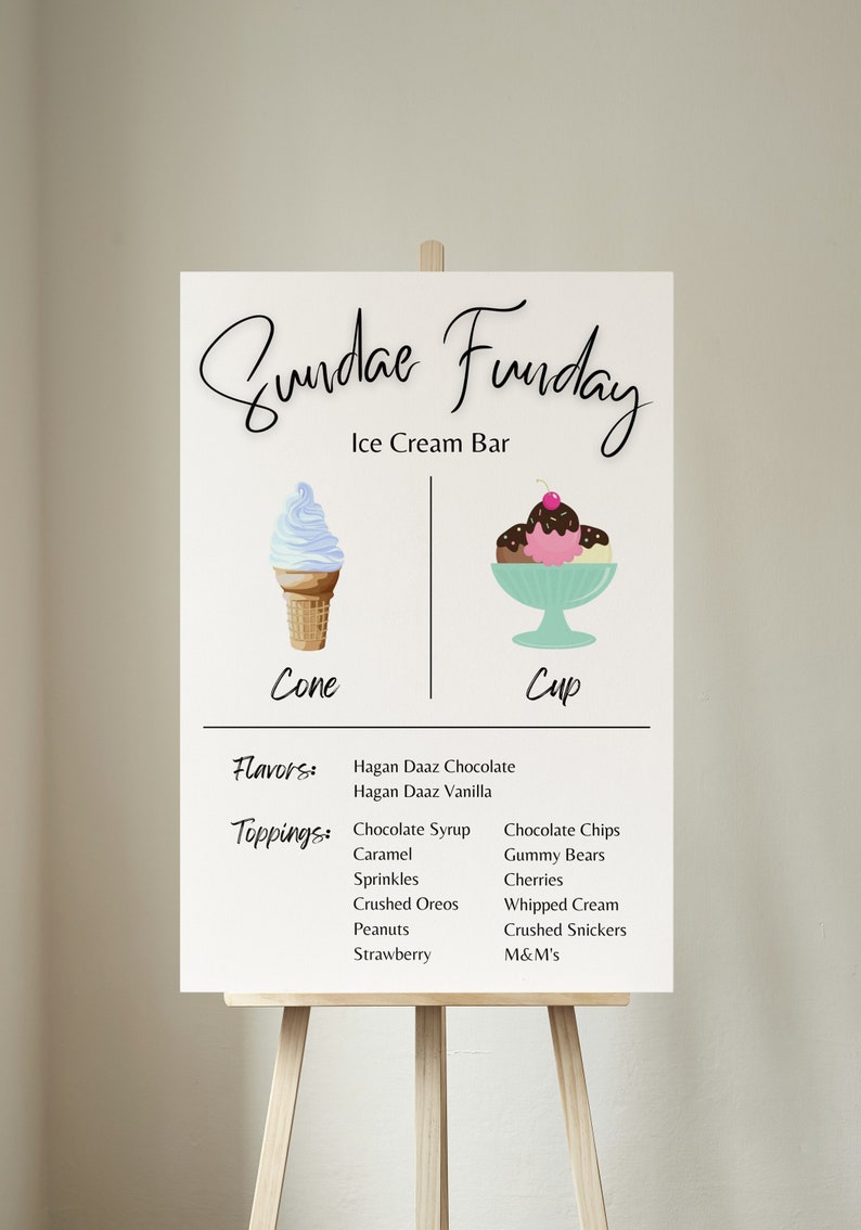 Editable Ice Cream Bar Menu, Dessert Menu, Ice Cream Party, Birthday ...