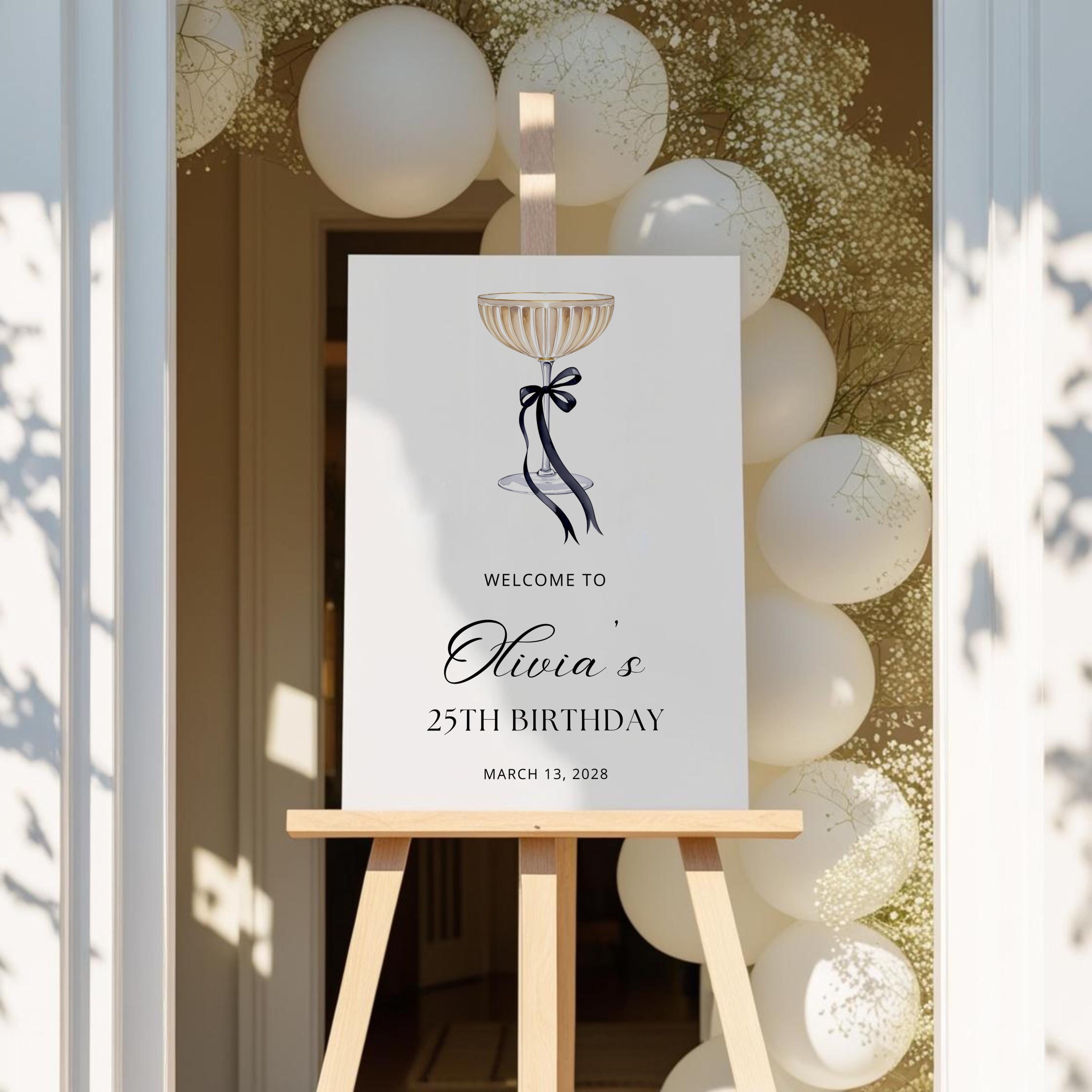 Champagne Coupe Welcome Sign Template, Birthday Party Sign, Editable ...