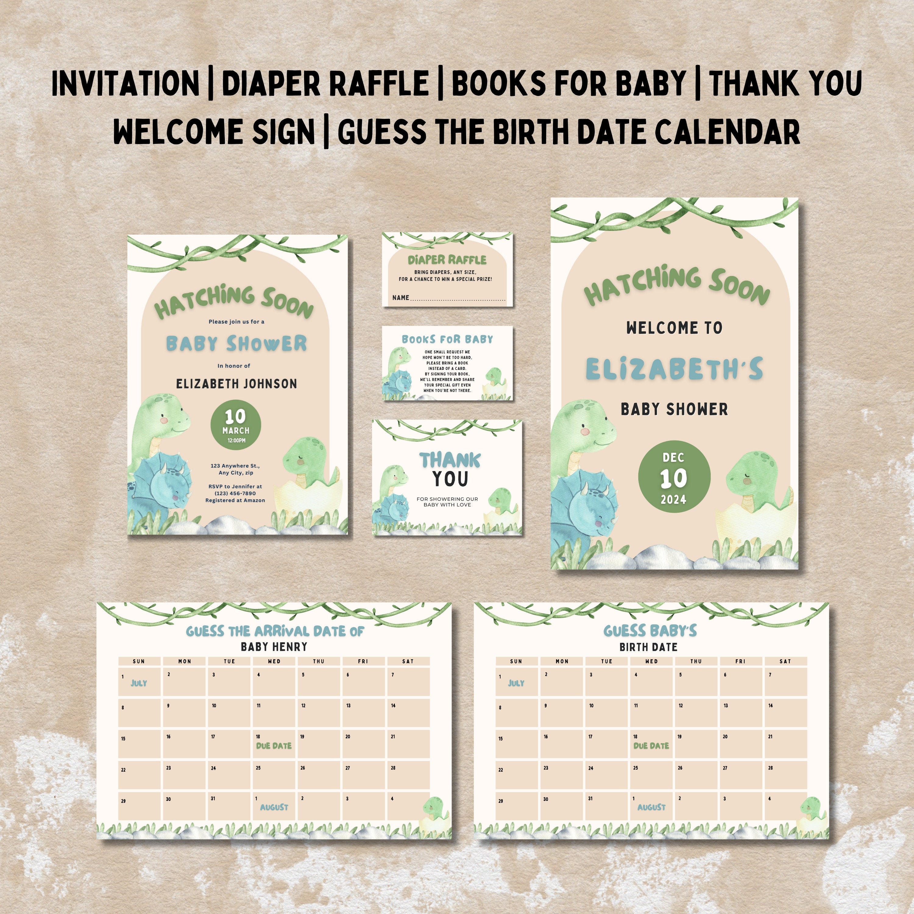 Dinosaur Baby Shower Bundle, Dino Hatching Soon Baby Shower Evite, Baby ...