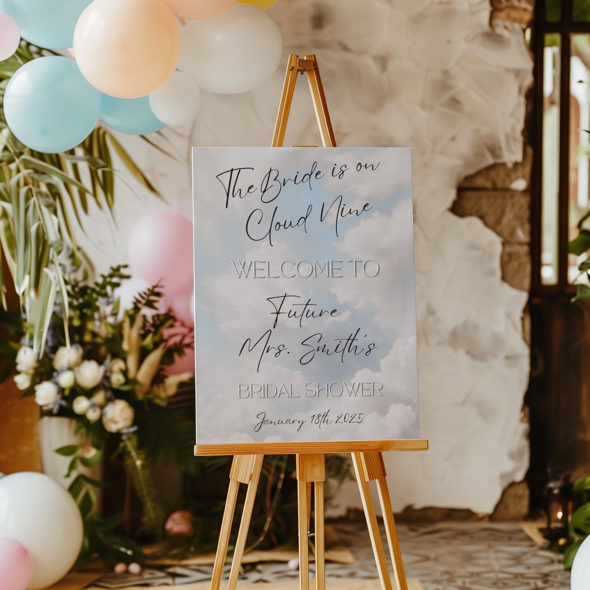 She's on Cloud 9 Bridal Shower Welcome Sign Editable Template,the Bride is on Cloud Nine,instant ...