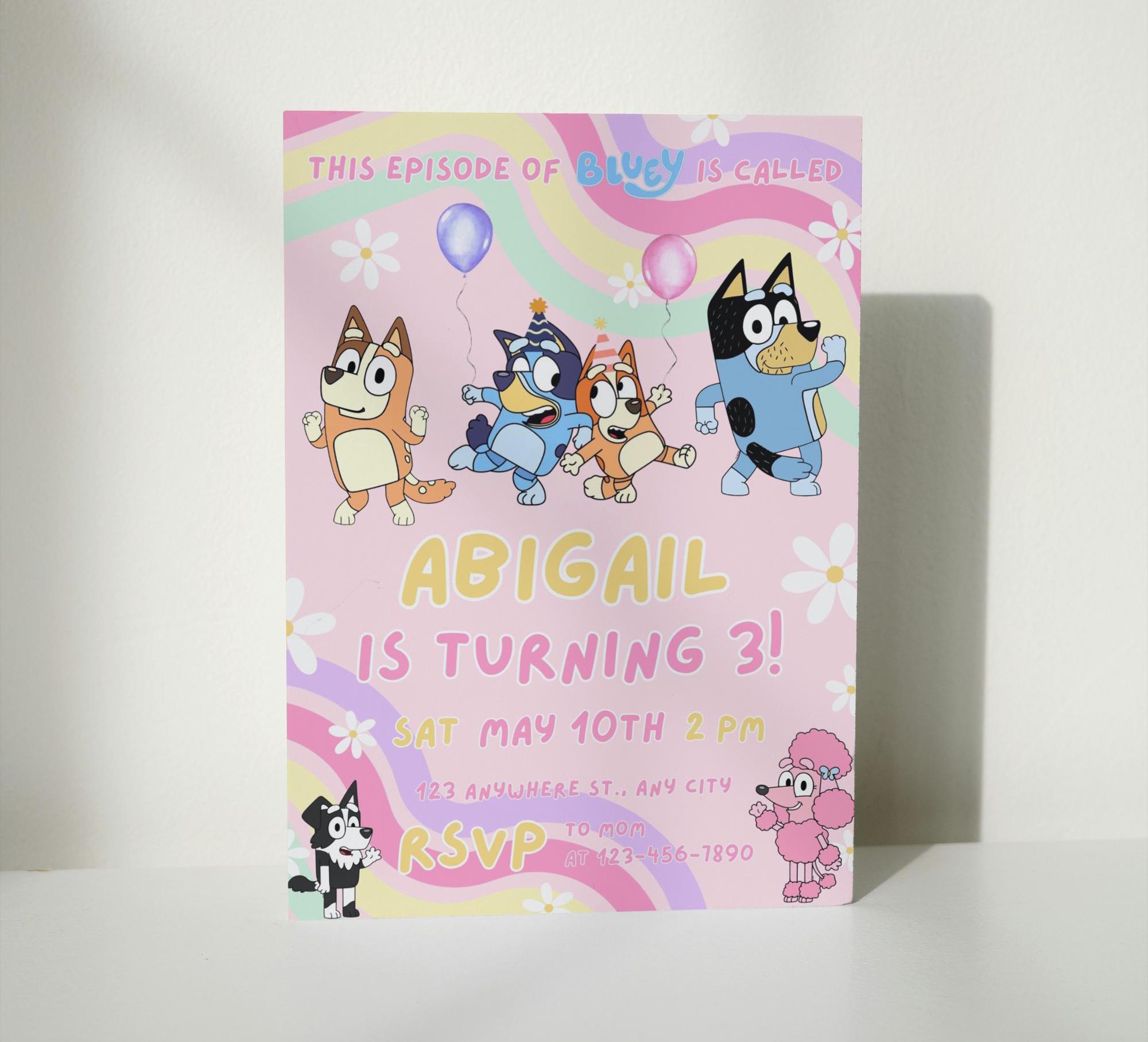 Girl Bluey Birthday Invitation Template, Editable Bluey Invitation ...