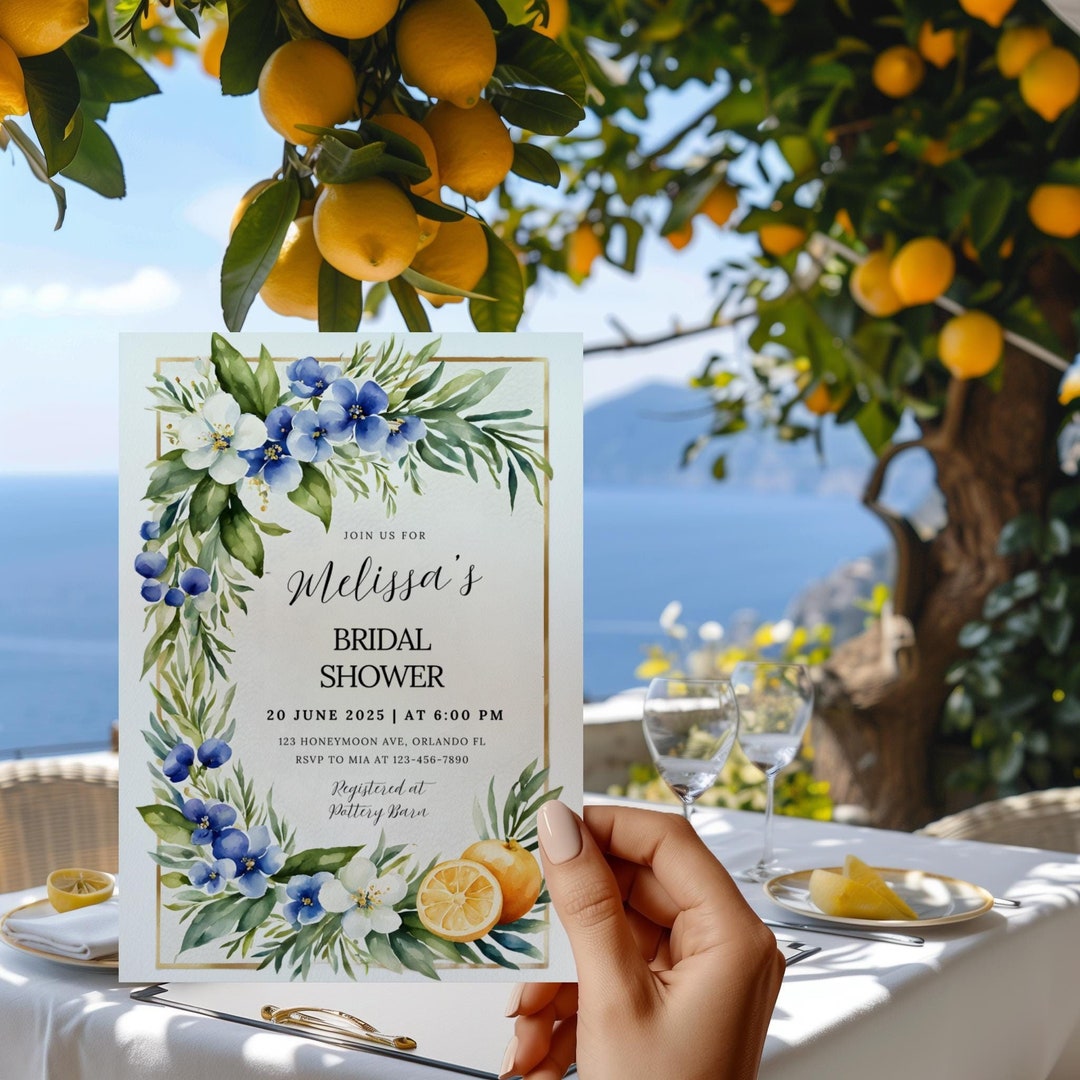 Mediterranean Bridal Shower Invitation, Editable Lemon Italian Citrus ...
