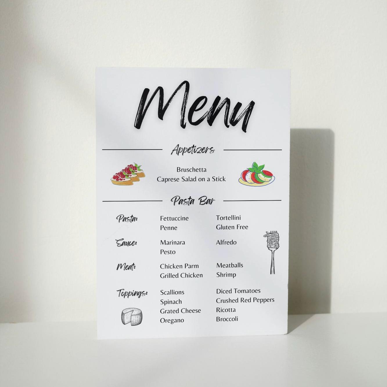 Pasta Bar Menu, Buffet Minimalist Wedding Menu,printable Menu,canva ...