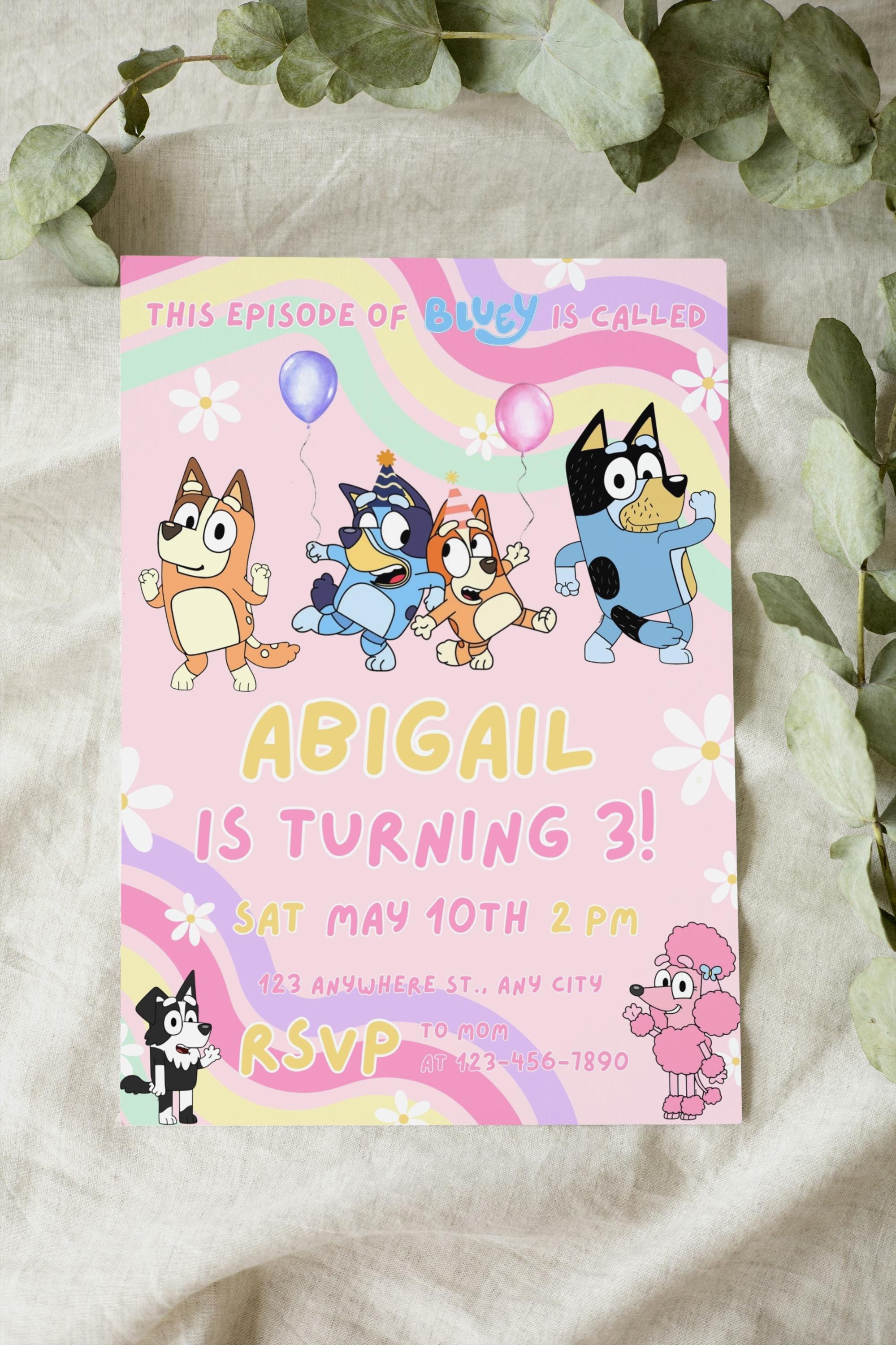Girl Bluey Birthday Invitation Template, Editable Bluey Invitation ...