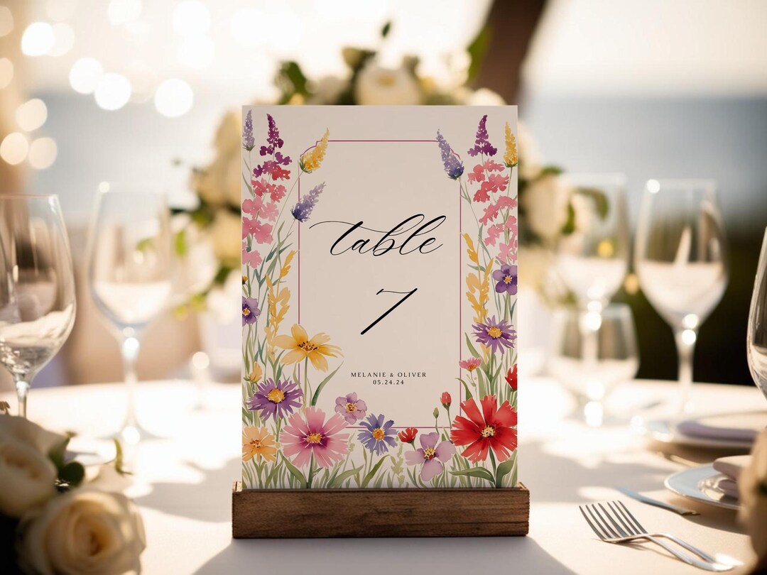 Wildflower Table Number Template, Printable Table Number Card,wedding ...