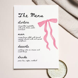 Editable Pink Ribbon Bow Menu Template,wedding/bridal Shower Menu ...