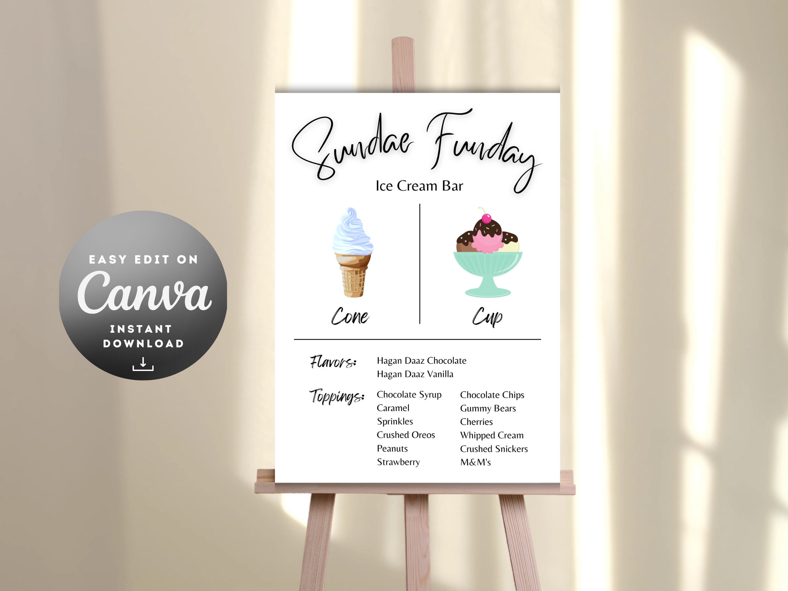 Editable Ice Cream Bar Menu, Dessert Menu, Ice Cream Party, Birthday ...