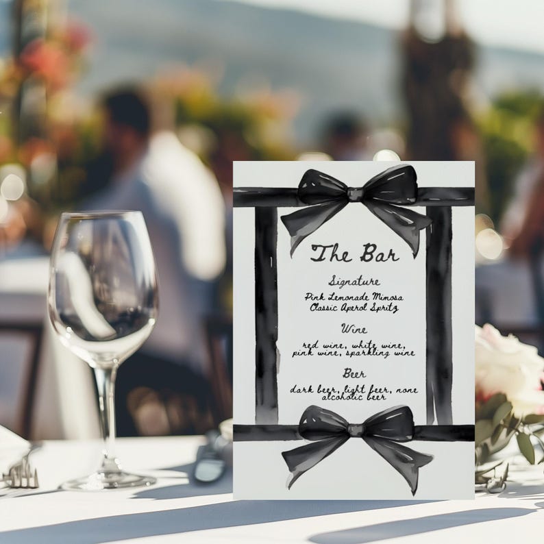 Editable Black Bow Illustrative Menu Template,wedding/bridal Shower ...