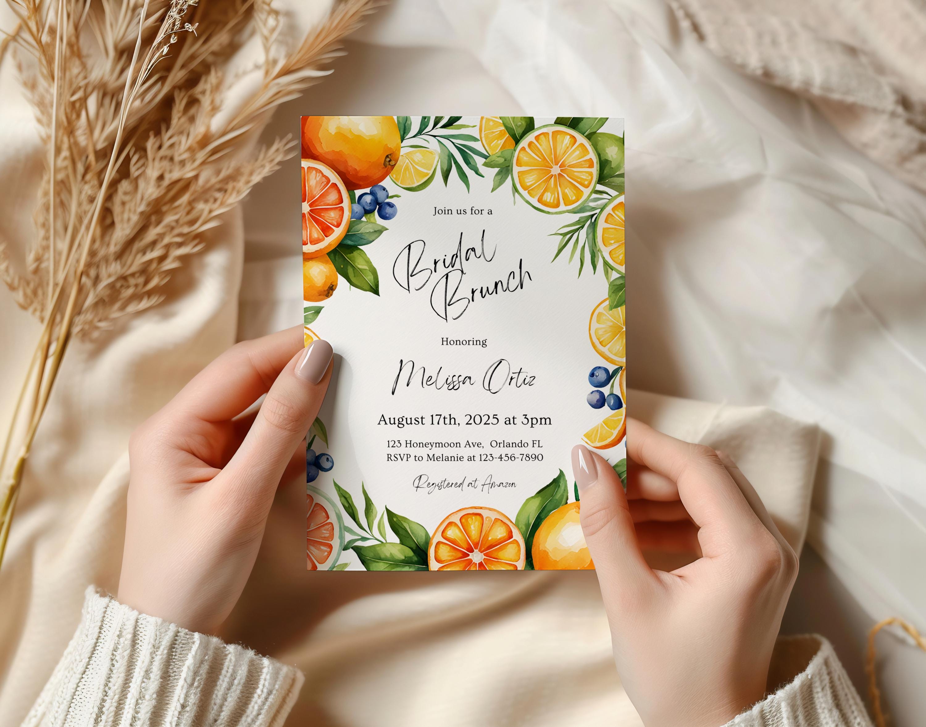 Editable Citrus Fruit Bridal Brunch Invitation,floral Citrus Bridal ...