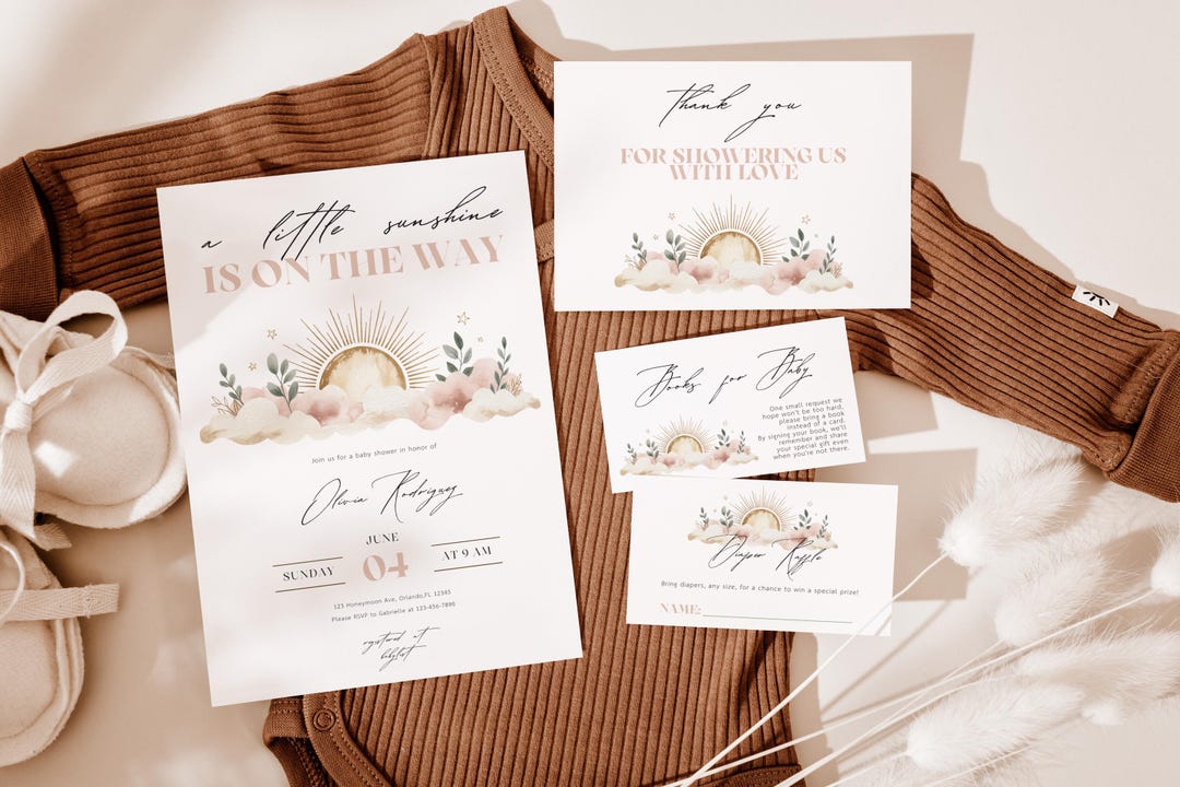 Boho Sunshine Baby Shower Invitation Set: Editable Template (digital ...
