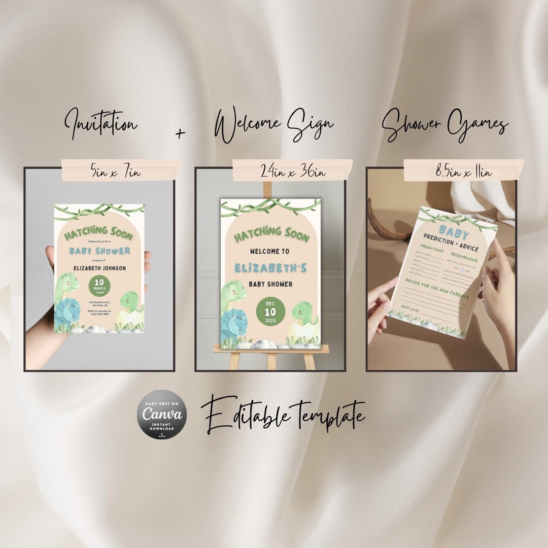 Dinosaur Baby Shower Bundle Hatching Soon Invite Dino - Etsy